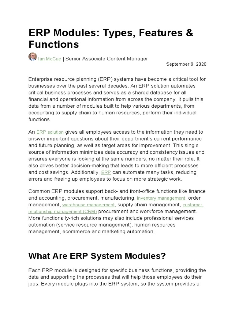 ERP Modules: Types, Features & Functions | PDF | Enterprise Resource Planning | Inventory