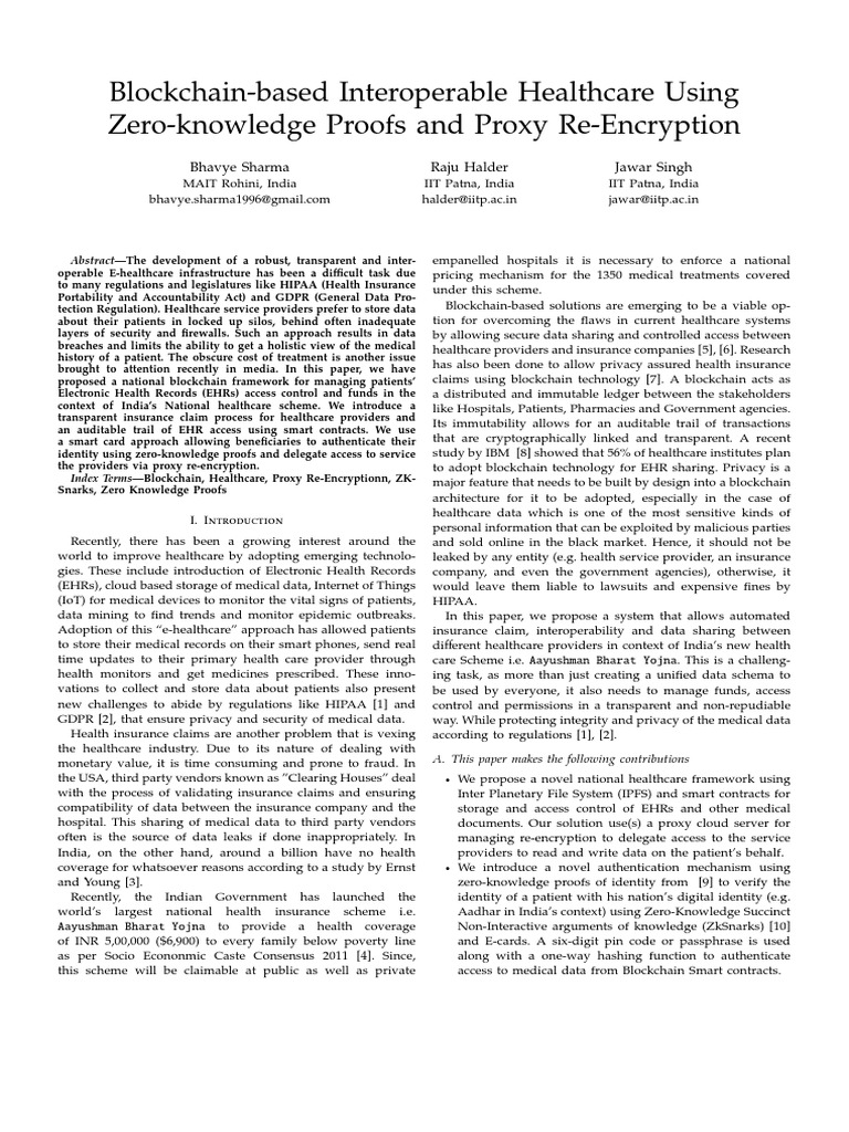 Blockchain-Based Interoperable Healthcare Using Zero-Knowledge Proofs and Proxy Re-Encryption ...