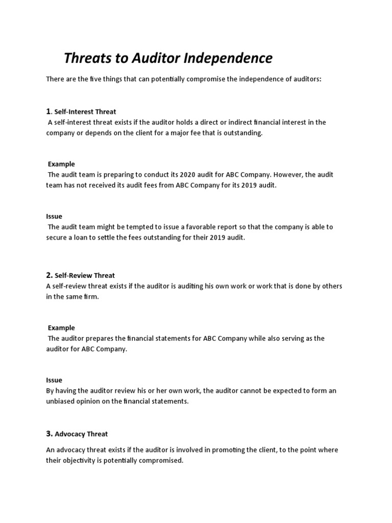 Threats To Auditor Independence | PDF | Career & Growth | Business