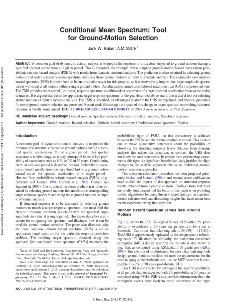 Conditional Mean Spectrum: Tool For Ground-Motion Selection: Jack W ...