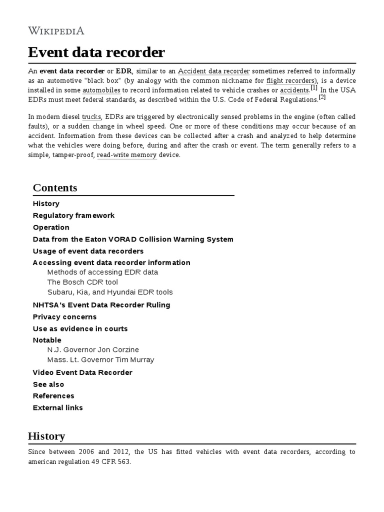 Event Data Recorder | Download Free PDF | Vehicles | Transport