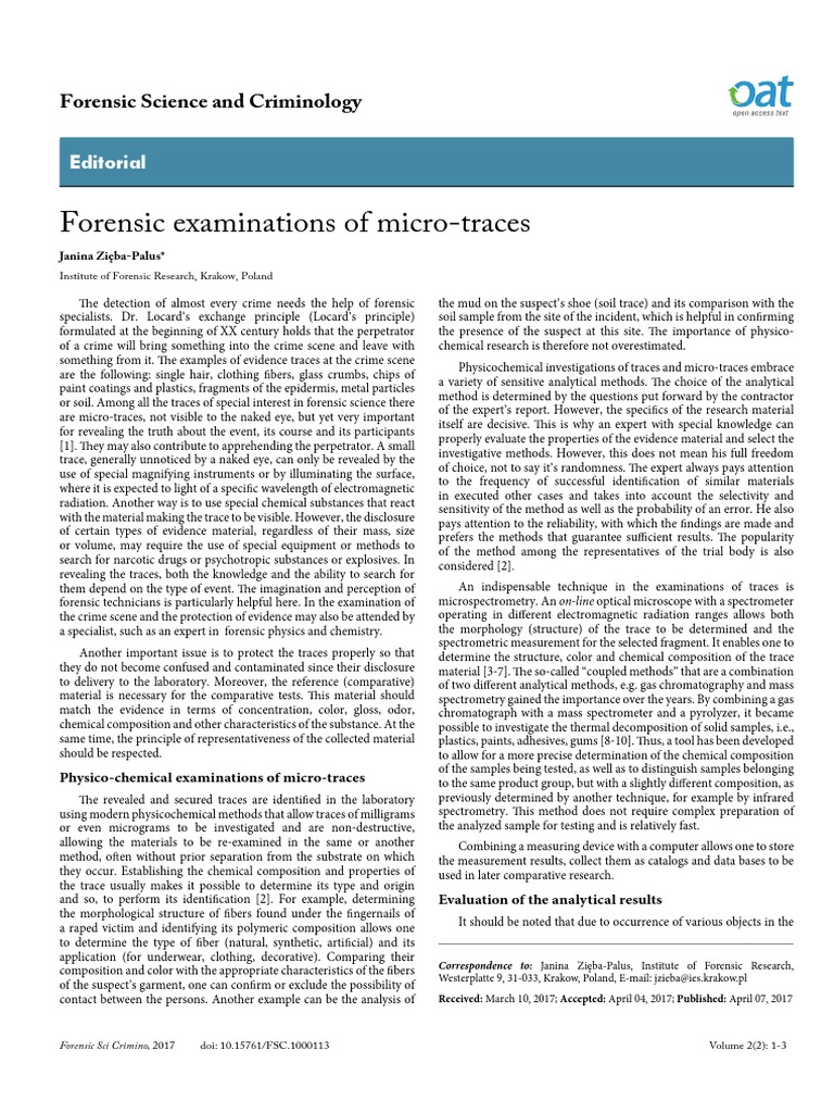 Forensic Examinations of Micro-Traces: Editorial | PDF | Mass ...