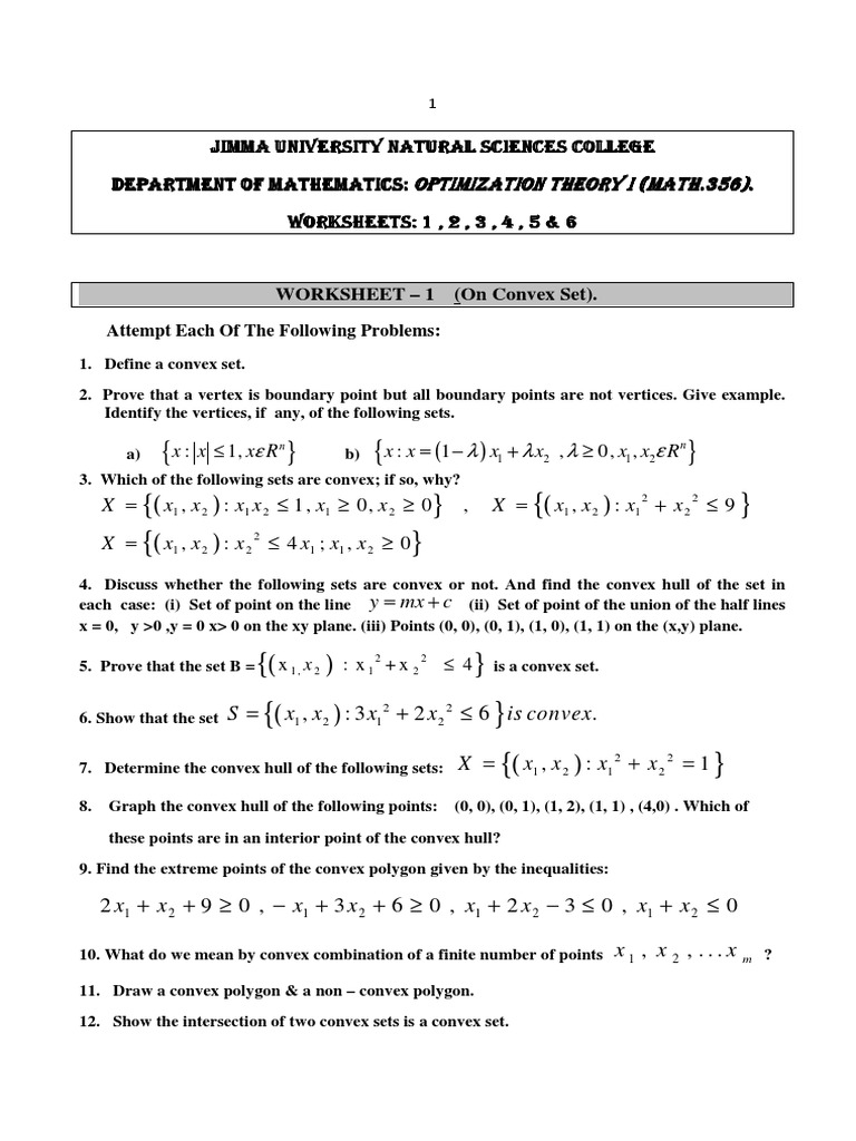 WORKSHEET - 1 (On Convex Set) . | PDF | Linear Programming | Mathematical Optimization