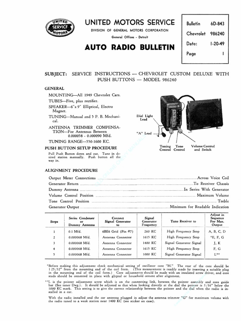 1949 Chevy Radio Service Instructions | PDF | Voltage | Vacuum Tube