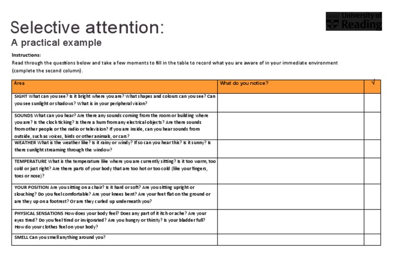 Selective Attention:: A Practical Example | PDF
