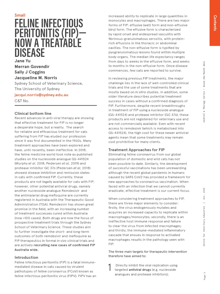 Feline Infectious Peritonitis (FIP) - Now A Treatable Disease' | PDF ...