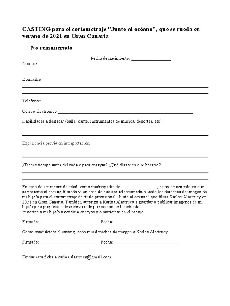 Ficha Casting Junto Al Océano | PDF