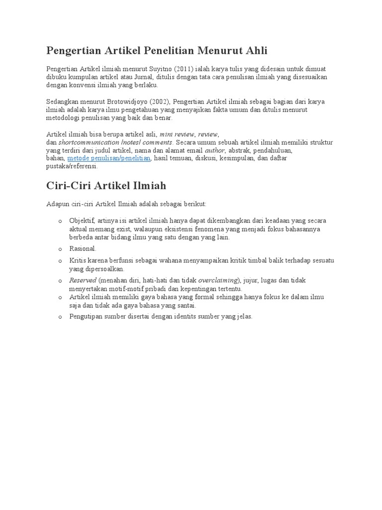 Pengertian Artikel Penelitian Menurut Ahli | PDF