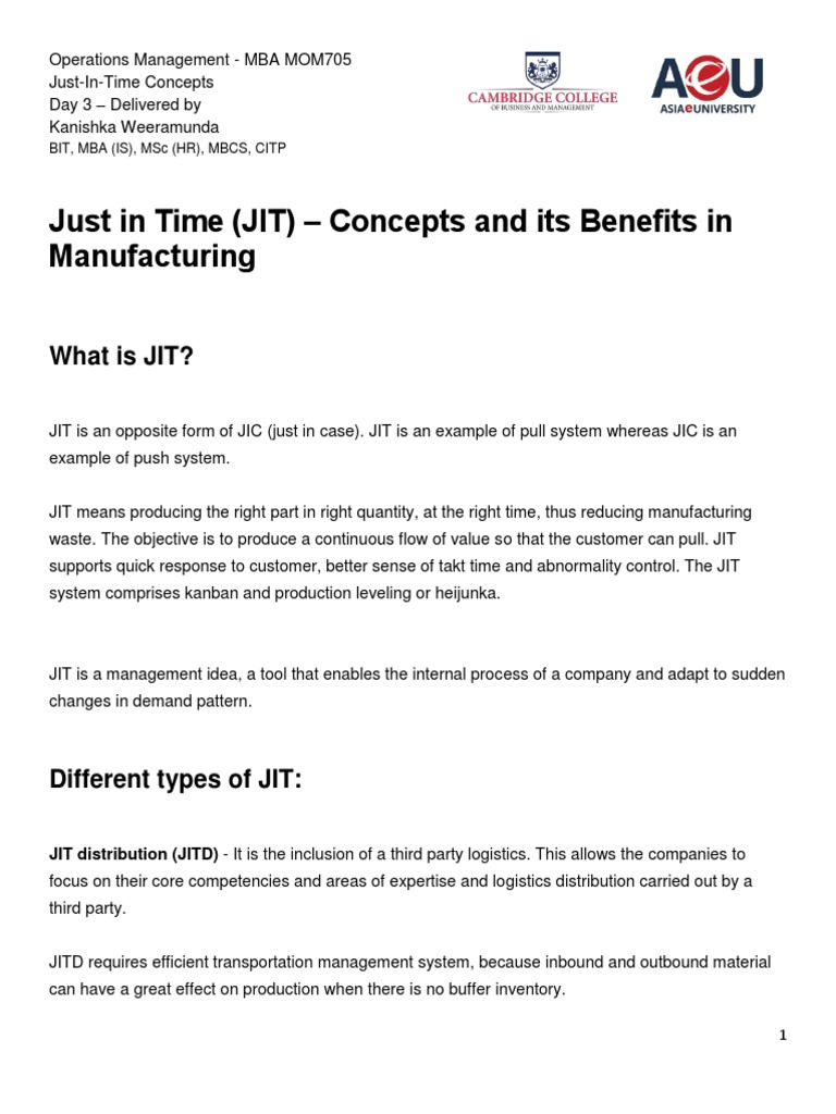 04 Just-In-Time Concepts | PDF | Inventory | Supply Chain Management