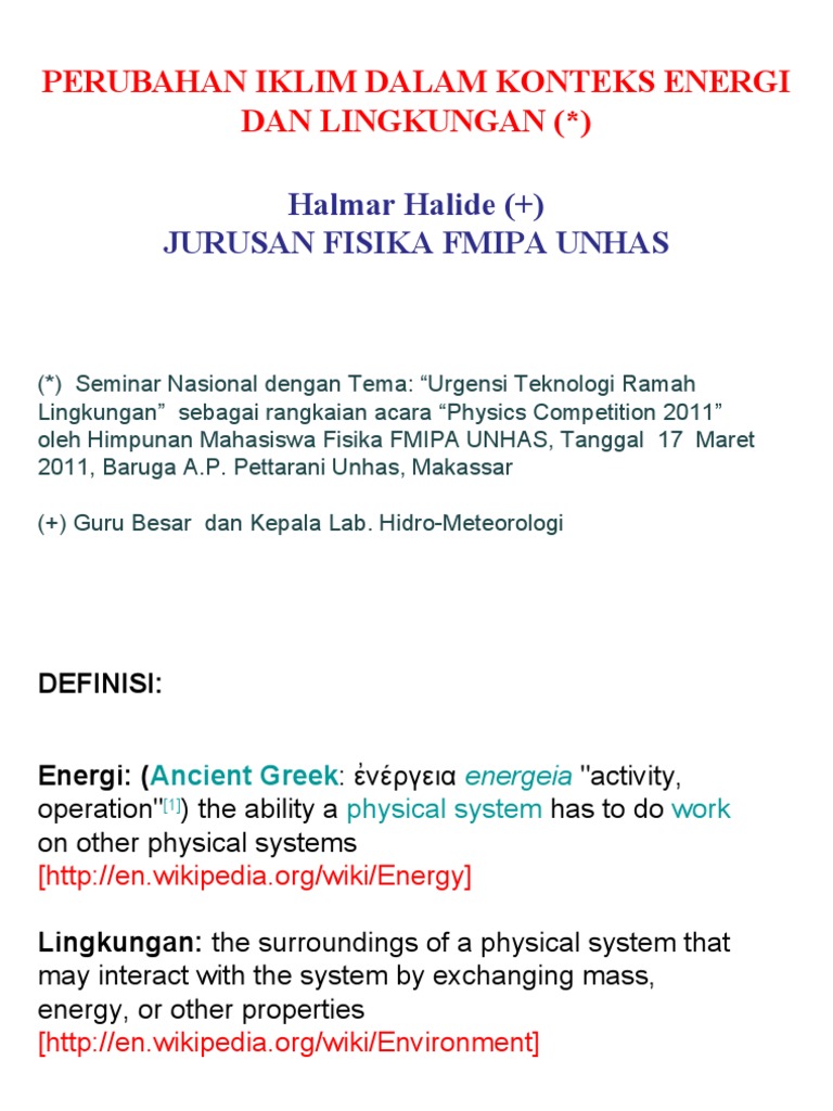 Perubahan Iklim Dalam Konteks Energi Dan Lingkungan ( ) : Halmar Halide ...