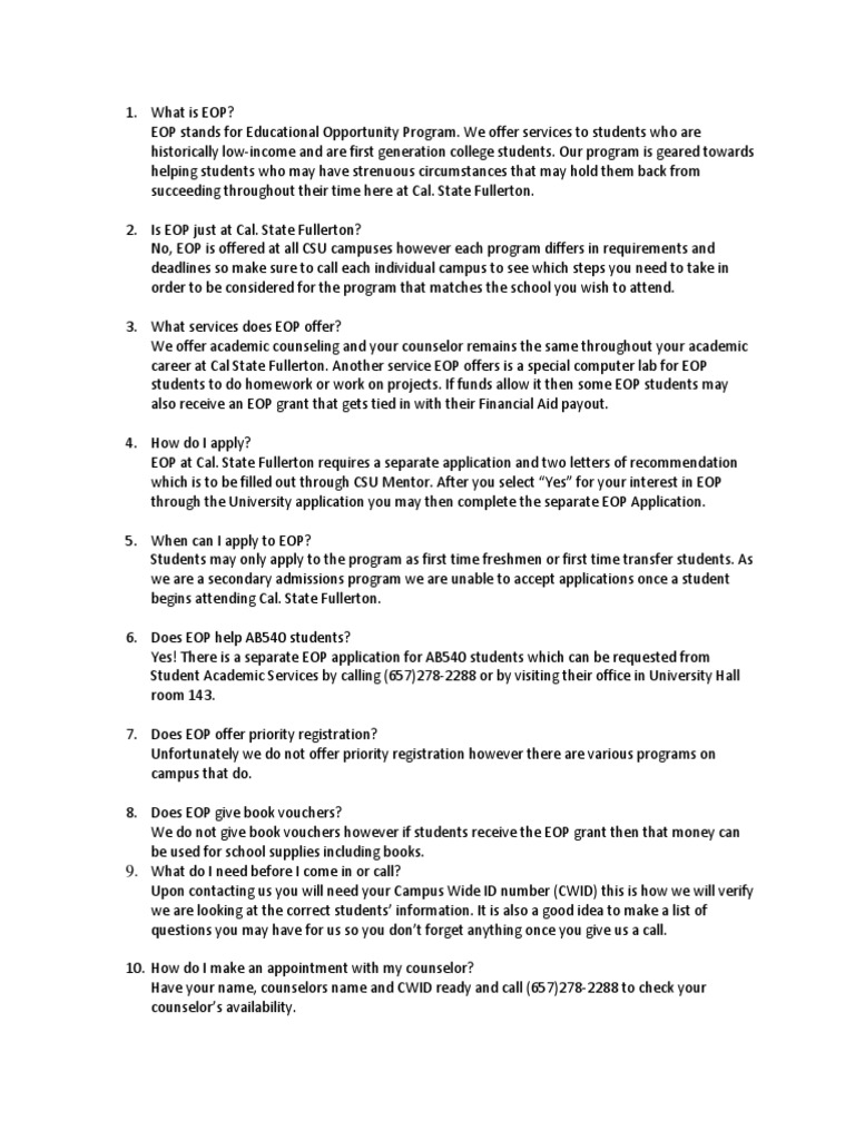 Eop Faqs | Download Free PDF | School Counselor