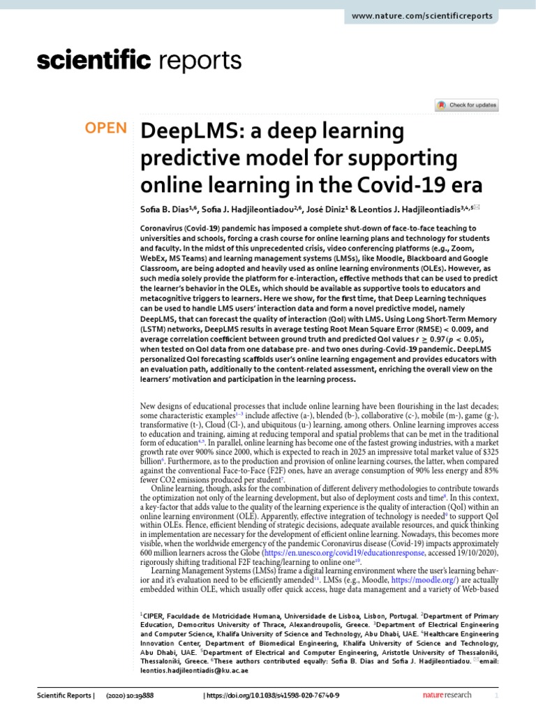 DeepLMS A Deep Learning Predictive Model For Supporting Online Learning ...