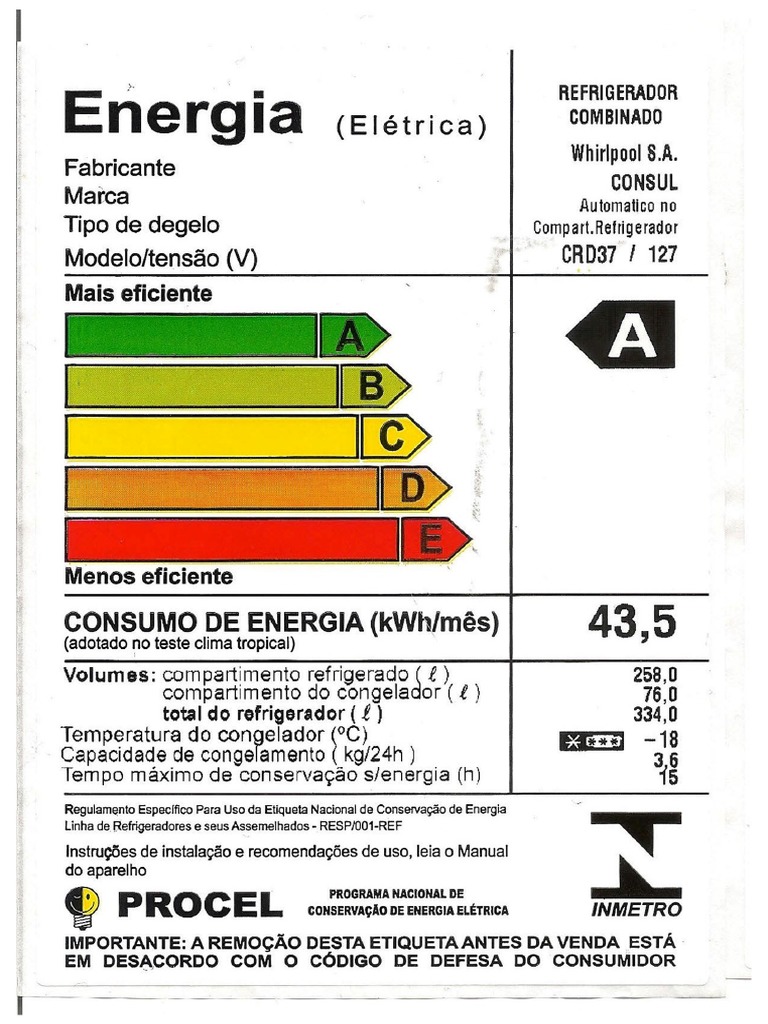 CRD37 Selo INMETRO Procel 127v e 220v | PDF