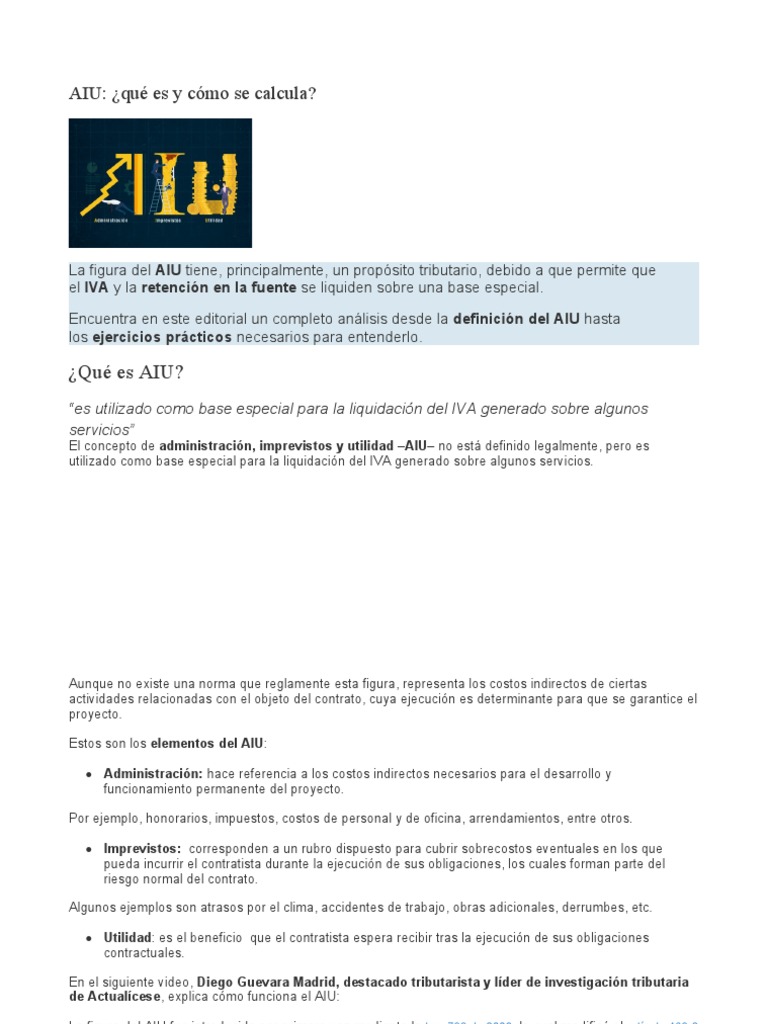 AIU - Qué Es y Cómo Se Calcula | PDF | Impuestos | Salario