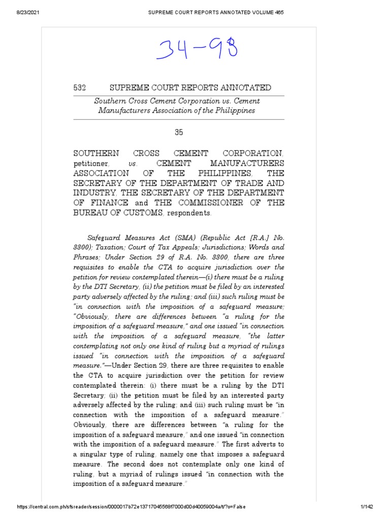 Southern Cross Cement Corporation vs. Cement Manufacturers Association ...