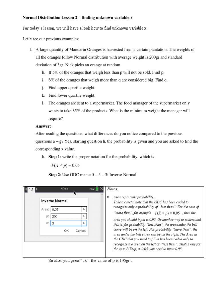 MANAP-Summary of Normal Distribution-Lesson 2 | PDF | Normal ...