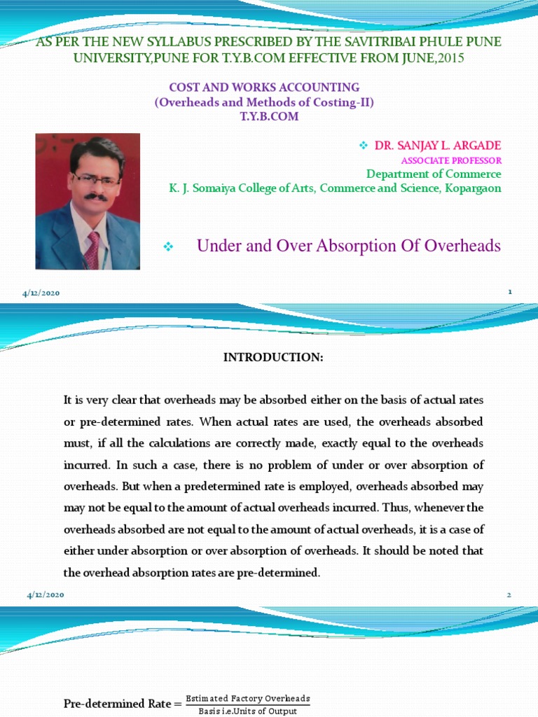 Under and Over Absorption of Overheads | Download Free PDF | Cost ...