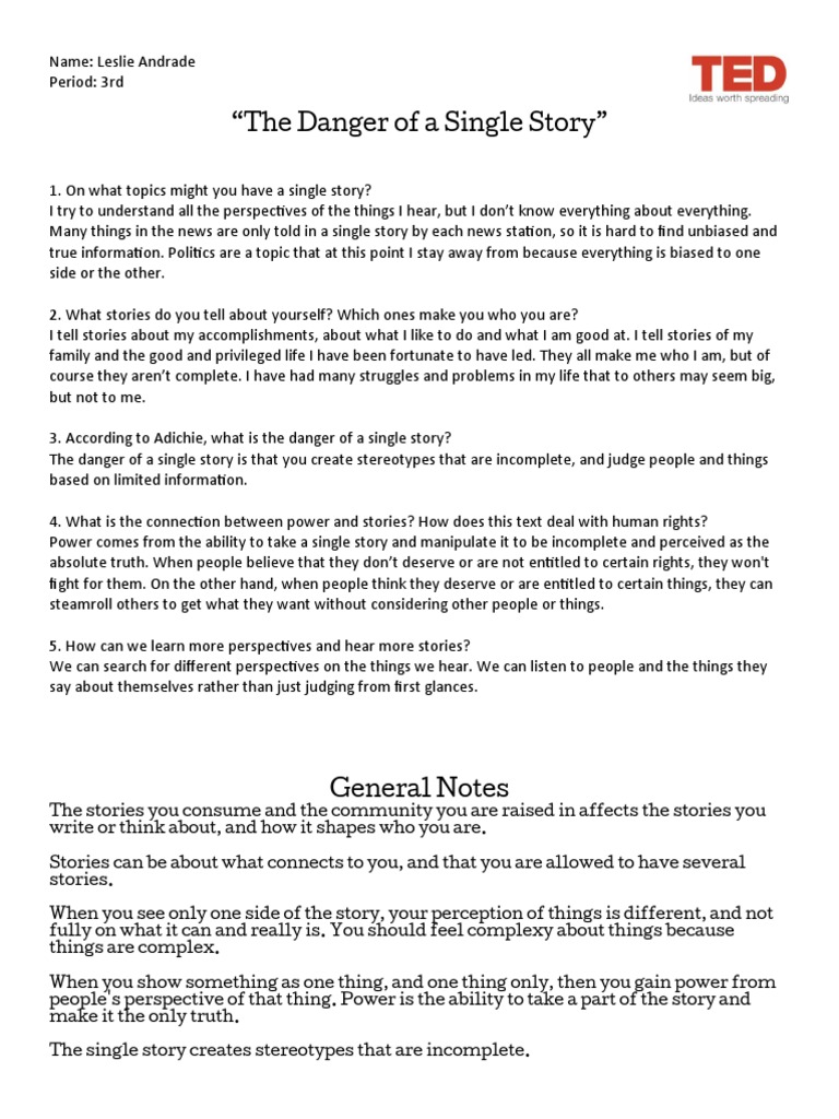 The Danger of A Single Story | PDF | Bias | Communication