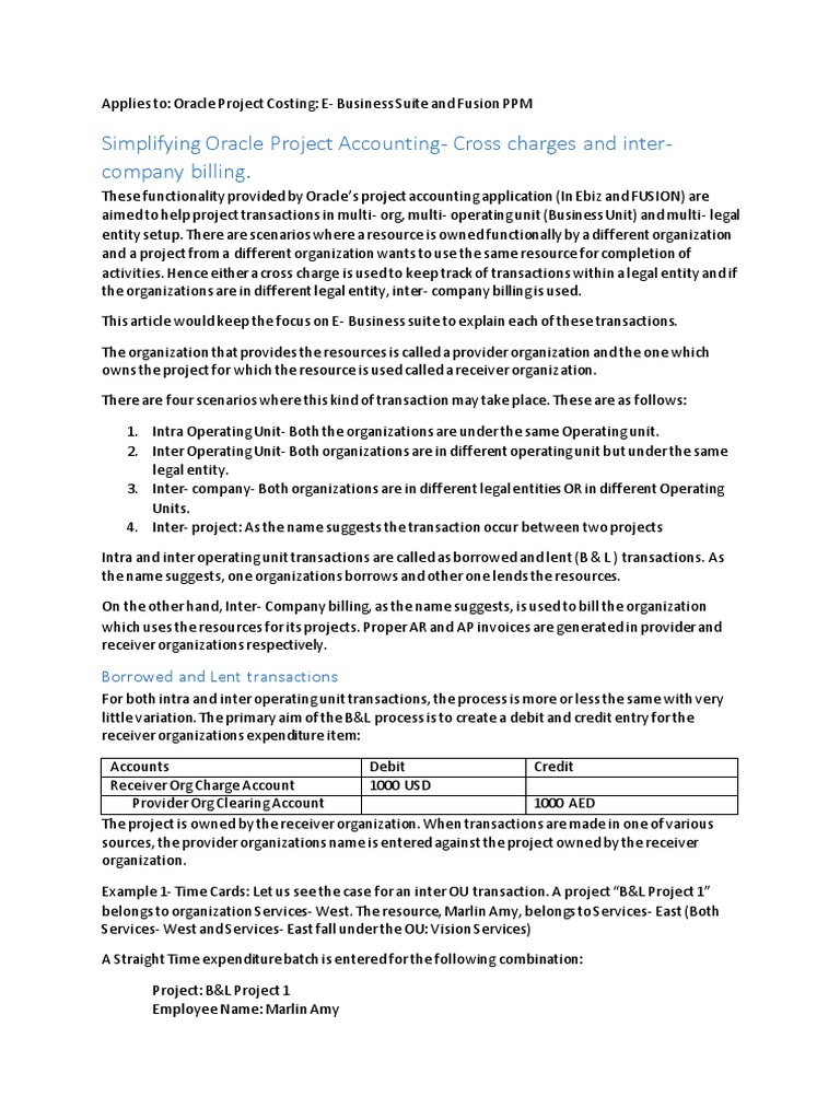 Simplifying Oracle Project Accounting-Cross Charges and Inter - Company ...