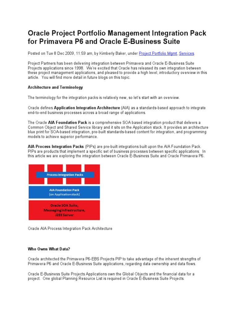 PRIMAVERA P6 Integration With Oracle | PDF | Information Technology ...