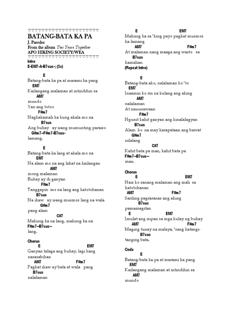 Batang-Bata Ka Pa by Apo Hiking Society | PDF