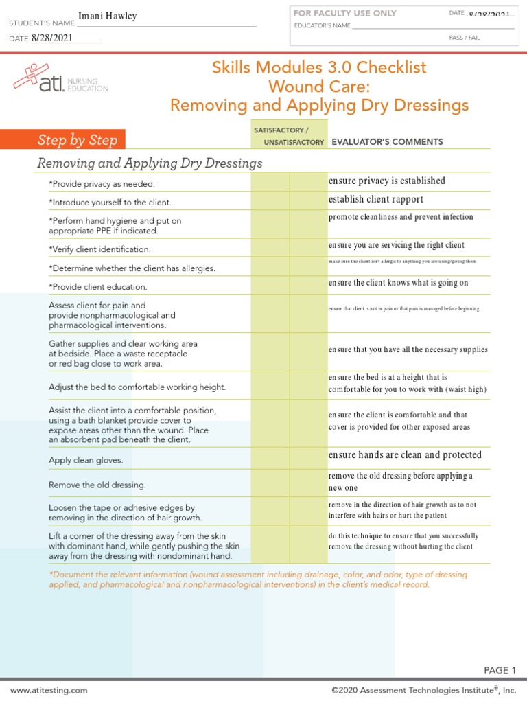 Skills - Removing and Applying Dry Dressings | PDF | Wound | Hygiene