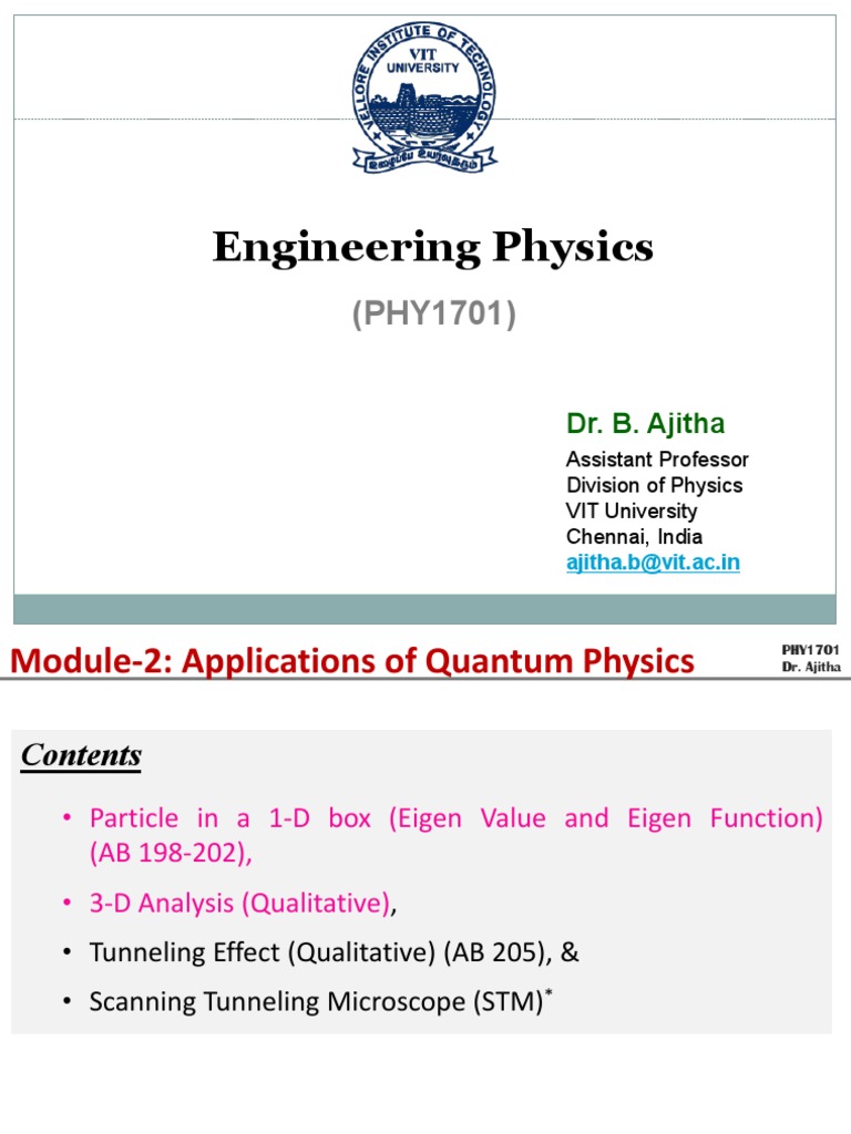 Class 7 - Module 2 - Particle in 1D Box - DR - Ajitha - PHY1701 | PDF ...