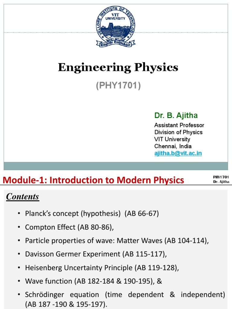 Class 3 - Module 1 - Introduction To Modern Physics - DR - Ajitha ...