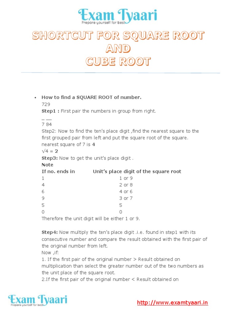 Shortcut Square Root Cube Root Calculation | PDF