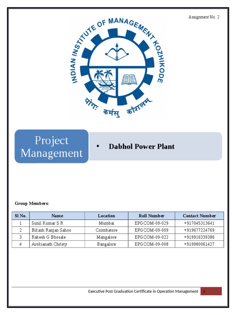 Project Management: - Dabhol Power Plant | PDF | Economies