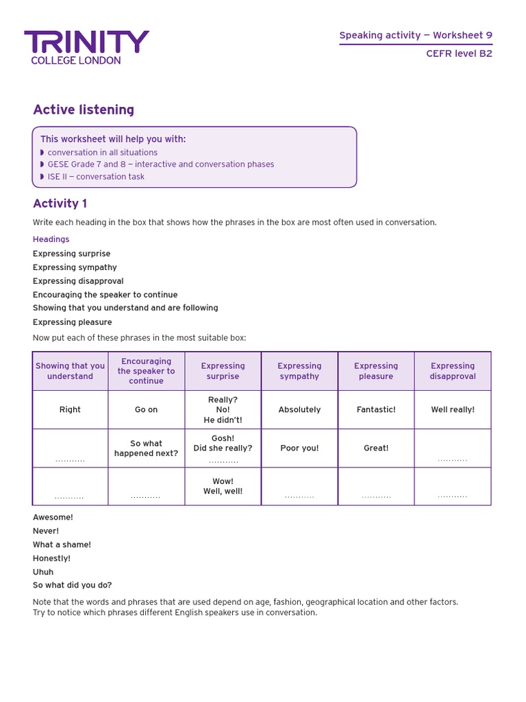 B2 - Speaking Activities - Worksheet 9 | PDF | Conversation | Cognitive ...