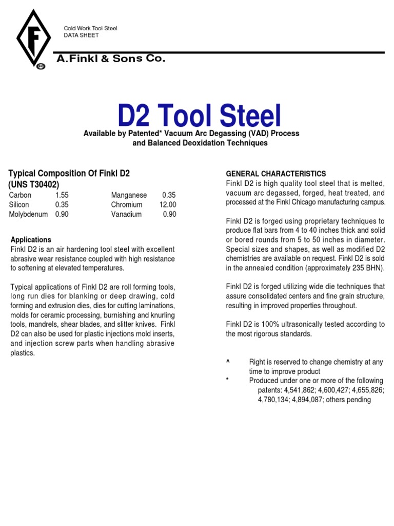 D2 Tool Steel: A. Finkl & Sons Co | PDF | Steel | Annealing (Metallurgy)