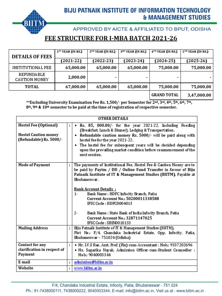 I-MBA Fee Structure 2021-26 for 5 Years with Breakup | PDF | Economies ...