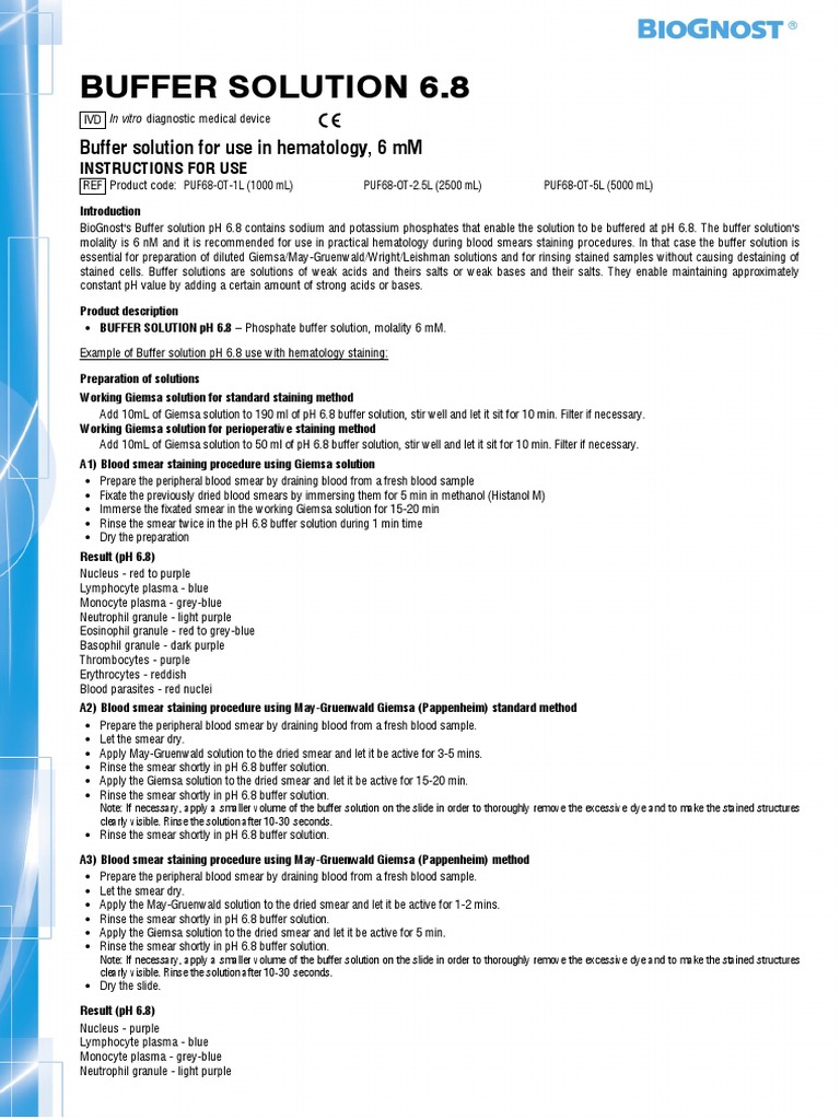 Buffer Solution For Use in Hematology, 6 MM | PDF | Staining | Buffer ...