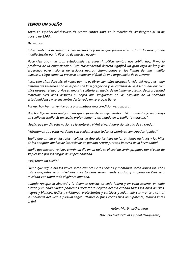 TENGO UN SUEÑO Resuelto | PDF | Martin Luther King hijo.