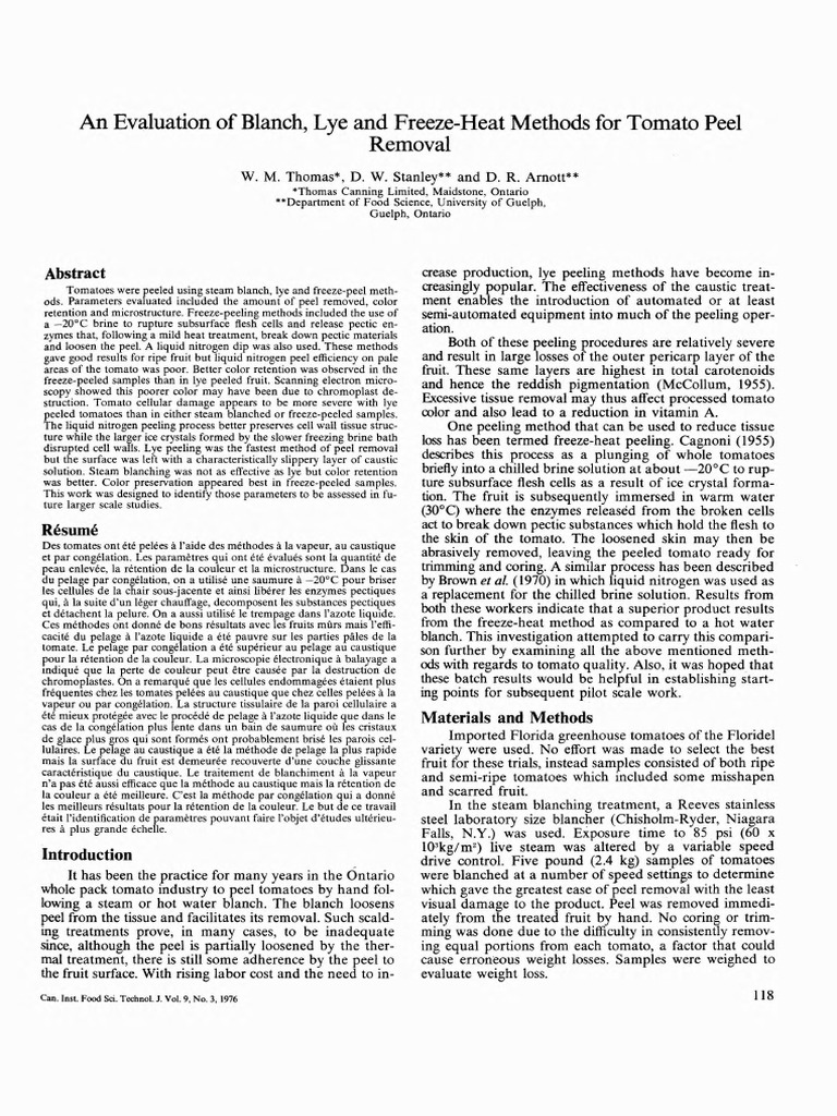 An Evaluation of Blanch, Lye and Freeze-Heat Methods For Tomato Peel ...