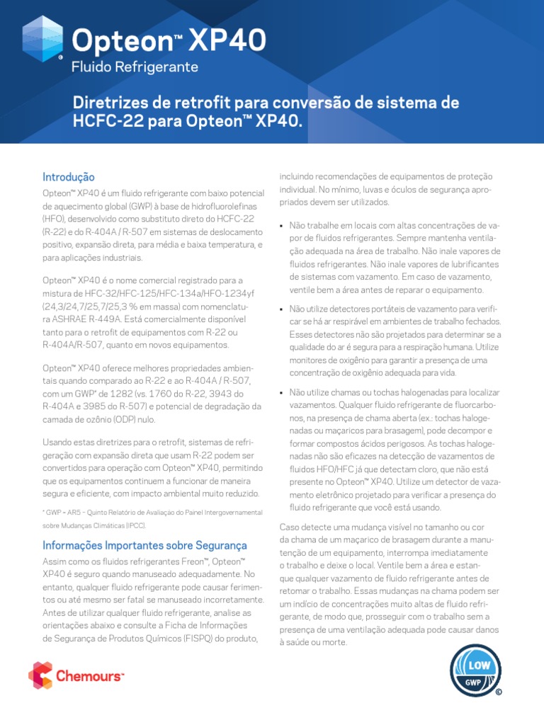 XP40. Diretrizes de Retrofit para Conversão de Sistema de HCFC-22 para ...