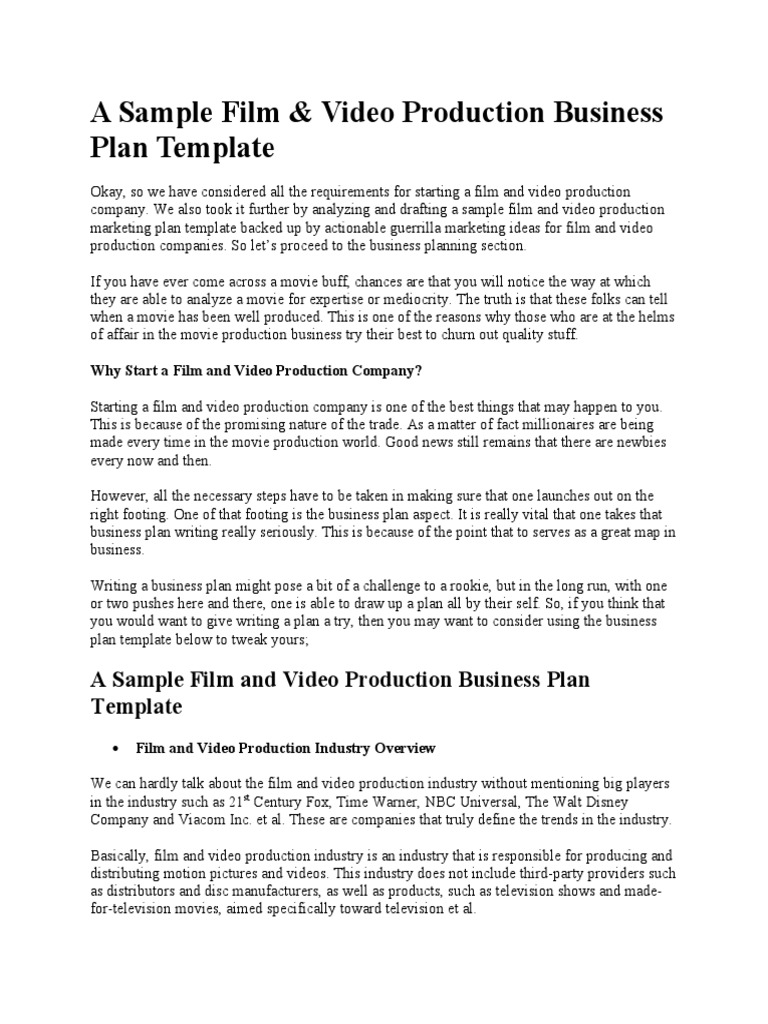 A Sample Film and Video Production Business Plan Template | Download ...