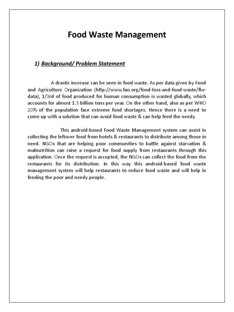Food Waste Management: 1) Background/ Problem Statement | PDF | Non ...
