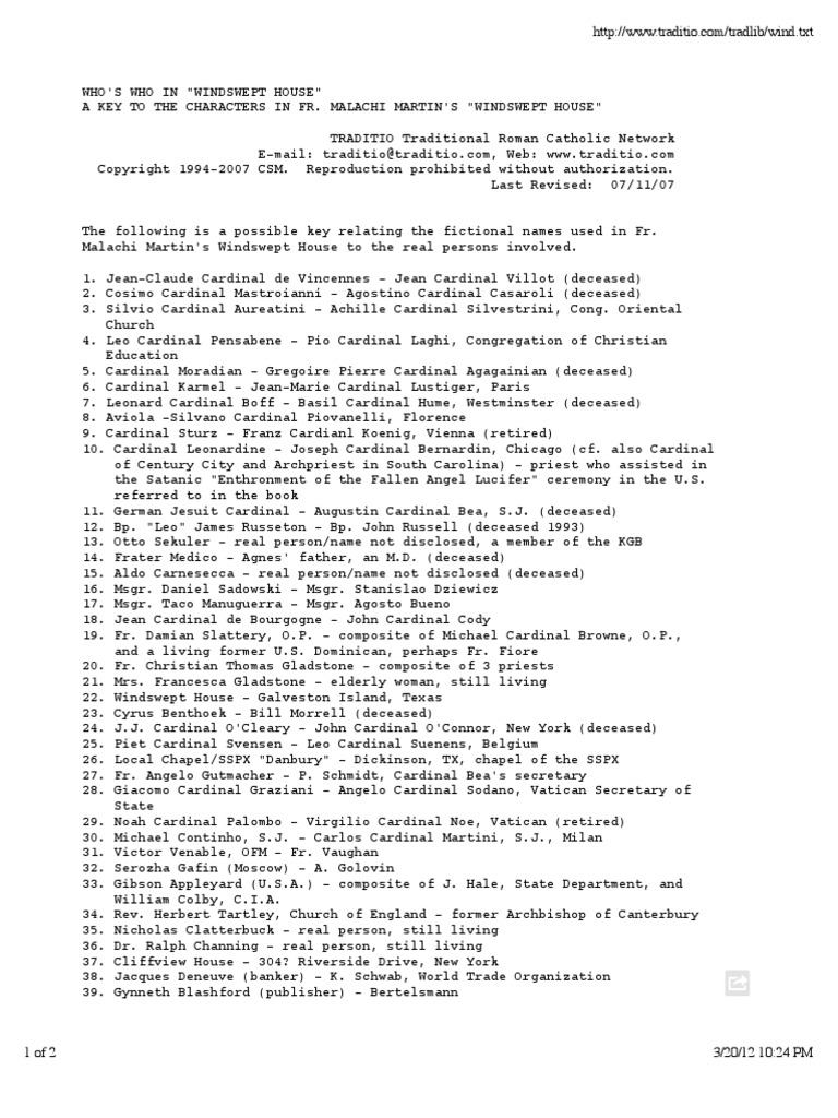 Key To Windswept House Characters | PDF | Roman Catholic Clergy | Pope