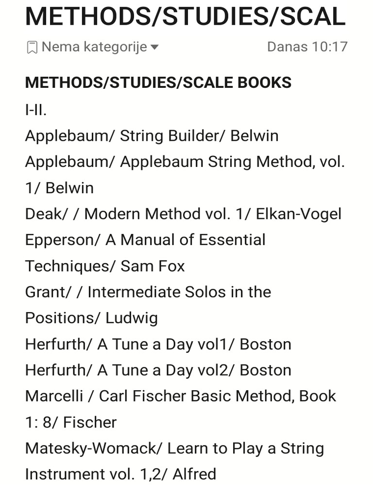 Methods/Studies/Scale Books: Nema Kategorije Danas 10:17 | PDF | Cello | Baroque Music