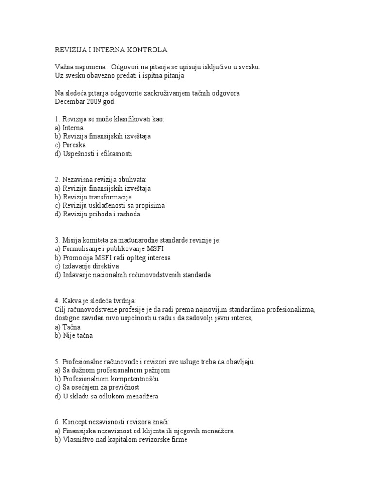 Revizija I Interna Kontrola | PDF