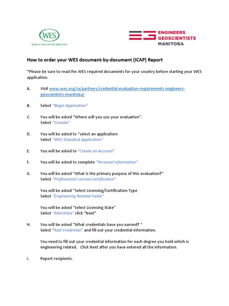 How To Order Your WES Document by Document (ICAP) Report: Geoscientists ...