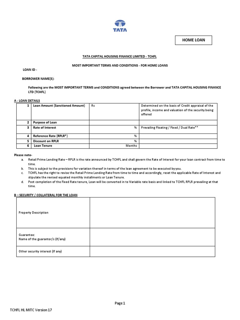 Home Loan: TCHFL HL MITC Version 17 | PDF | Loans | Mortgage Loan