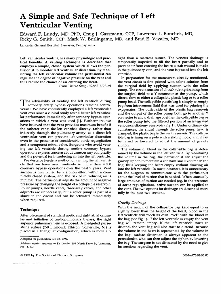 Safe Left Ventricular Venting Technique | PDF | Coronary Circulation ...