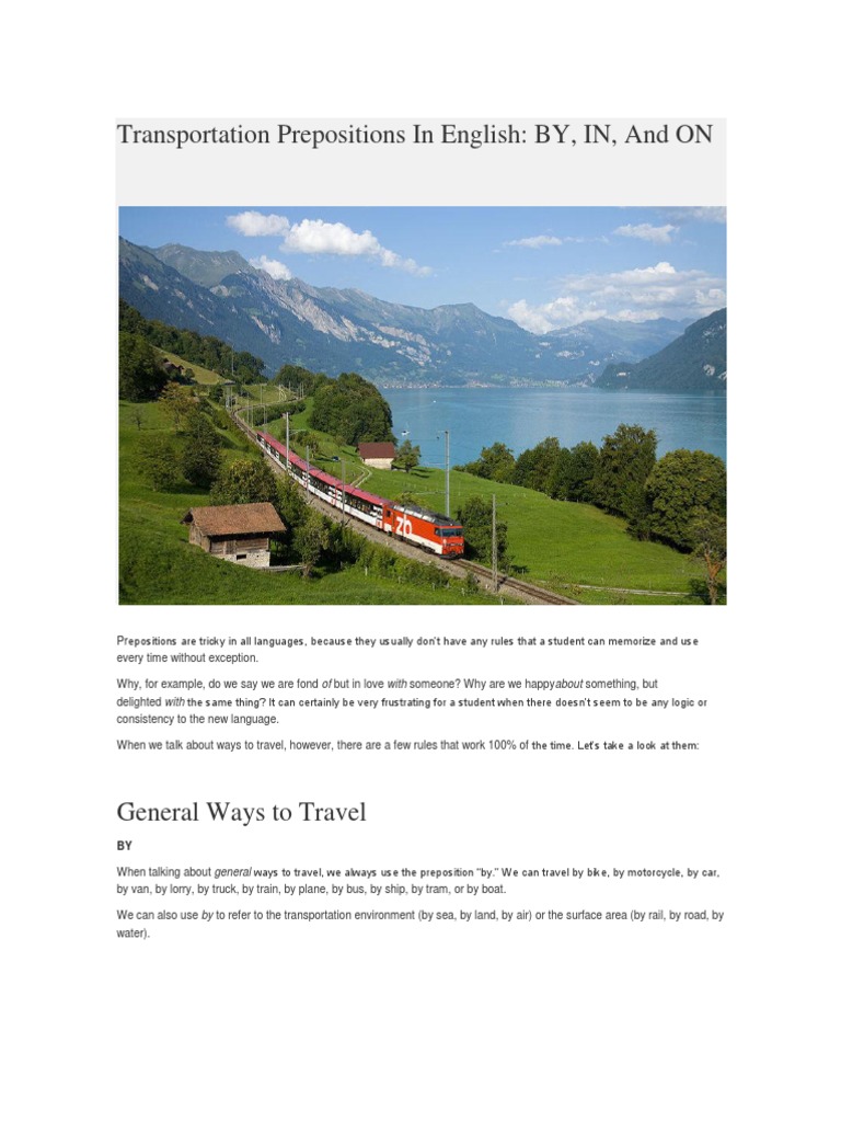 Transportation Prepositions in English | PDF | Transport