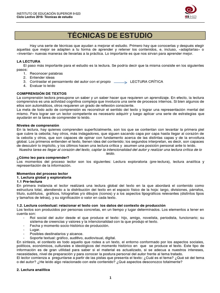 Cuadernillo - Tecnicas - de - Estudio - 2018 (1) - 1 | PDF | Cognición | Ciencia cognitiva