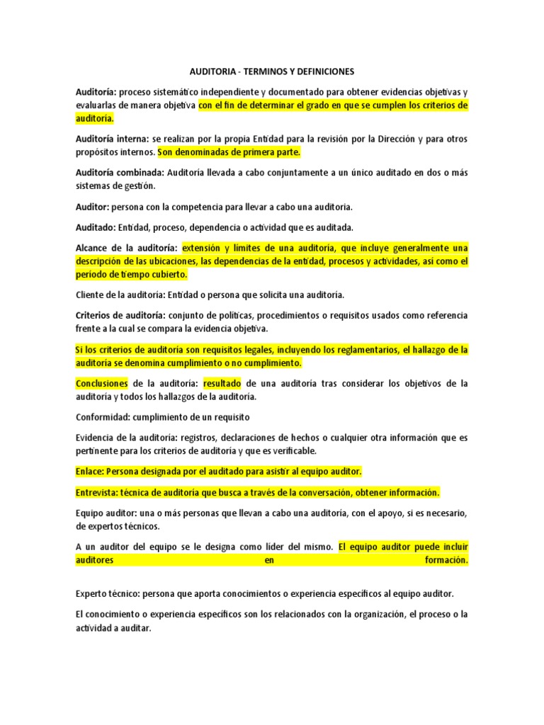 Auditoria - Terminos y Definiciones | PDF | Auditoría | Contralor