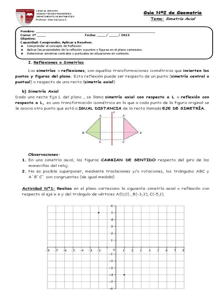 Guia Nº2 - Simetría Axial o Reflexión | PDF | Rotación | Simetría