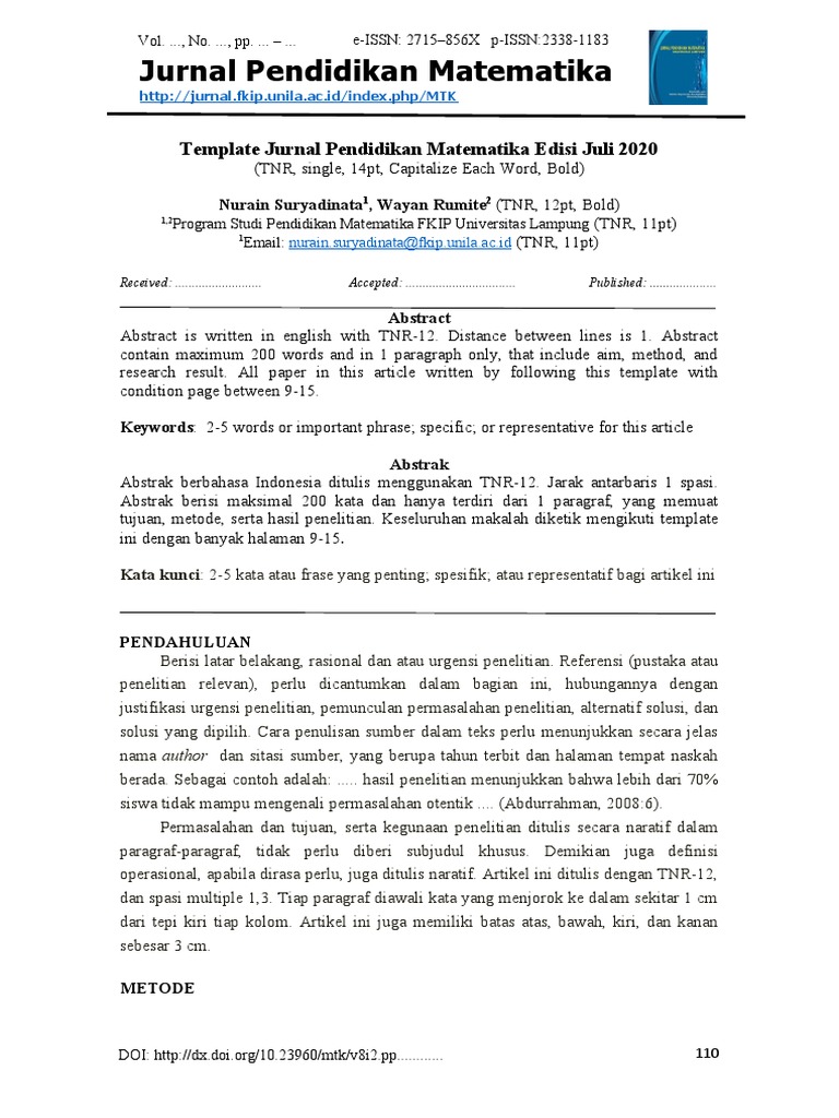 Template 2020 Jurnal Unila | PDF